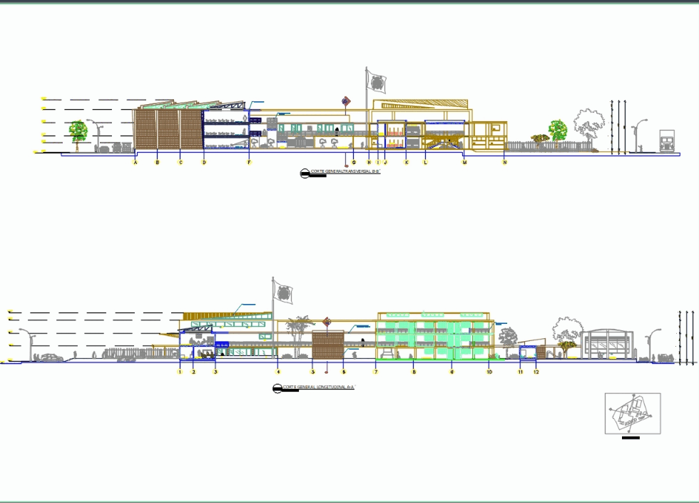 Cortes longitudinales en escuela en AutoCAD | CAD (4.55 MB) | Bibliocad