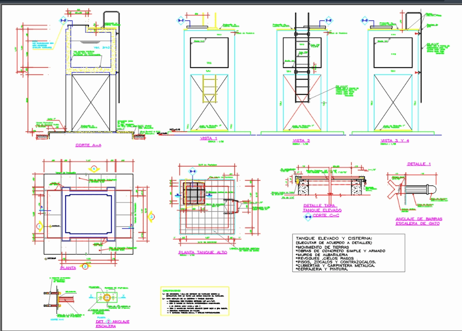 Tanque elevado para escuela en AutoCAD | CAD (381.02 KB) | Bibliocad