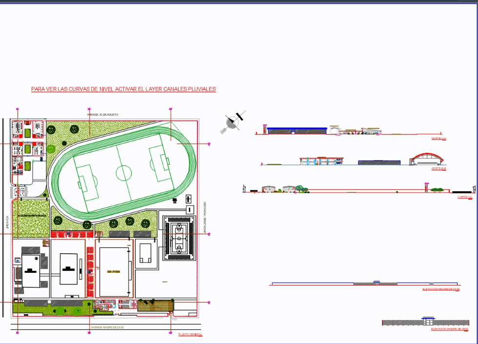 Sports complex in AutoCAD | Download CAD free (1.66 MB) | Bibliocad