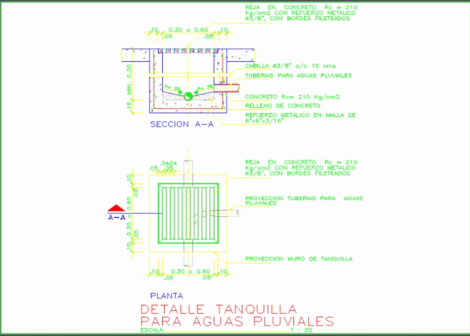 Detalle tanquilla para aguas de lluvia (58.99 KB) | Bibliocad
