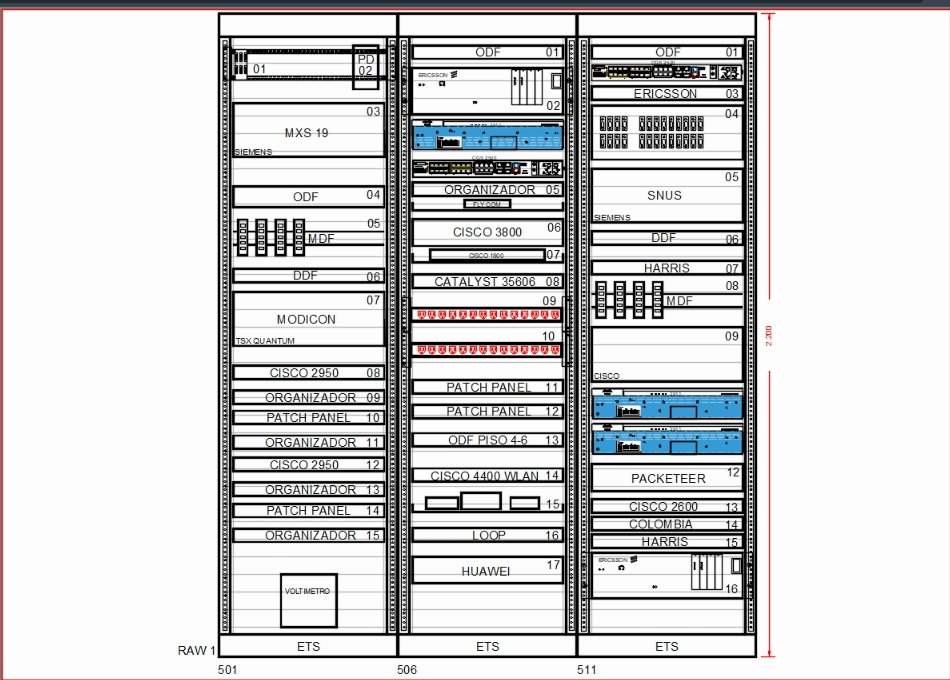 Rack de telecomunicaciones en AutoCAD | CAD (506.74 KB) | Bibliocad