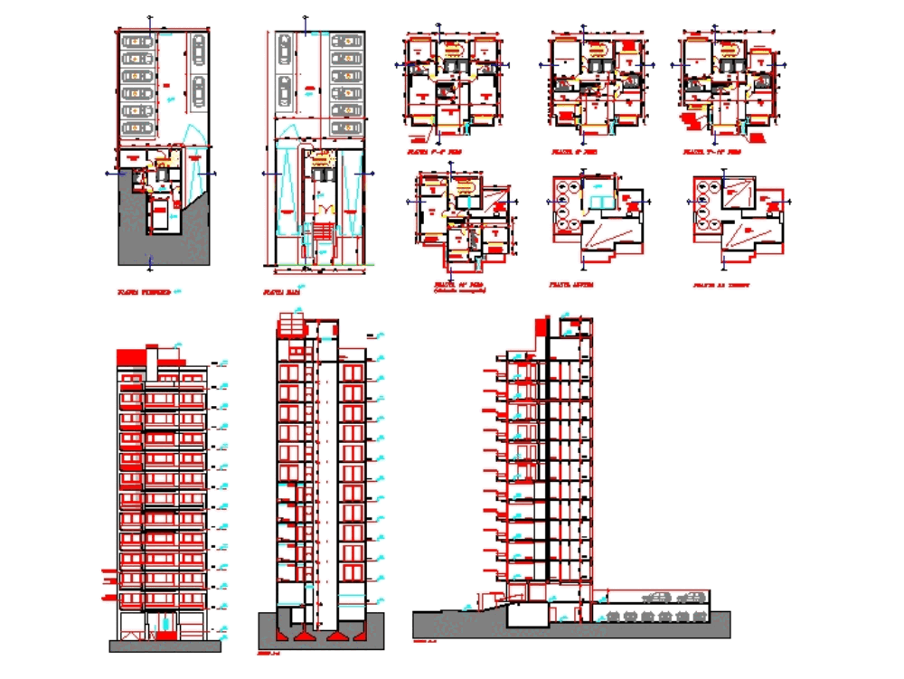Proyecto edificio de viviendas en AutoCAD | CAD (626.49 KB) | Bibliocad