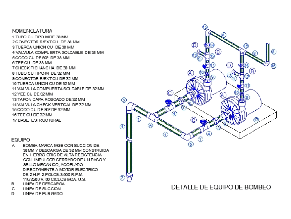 Detalle de equipo de bombeo en AutoCAD | CAD (126.42 KB) | Bibliocad