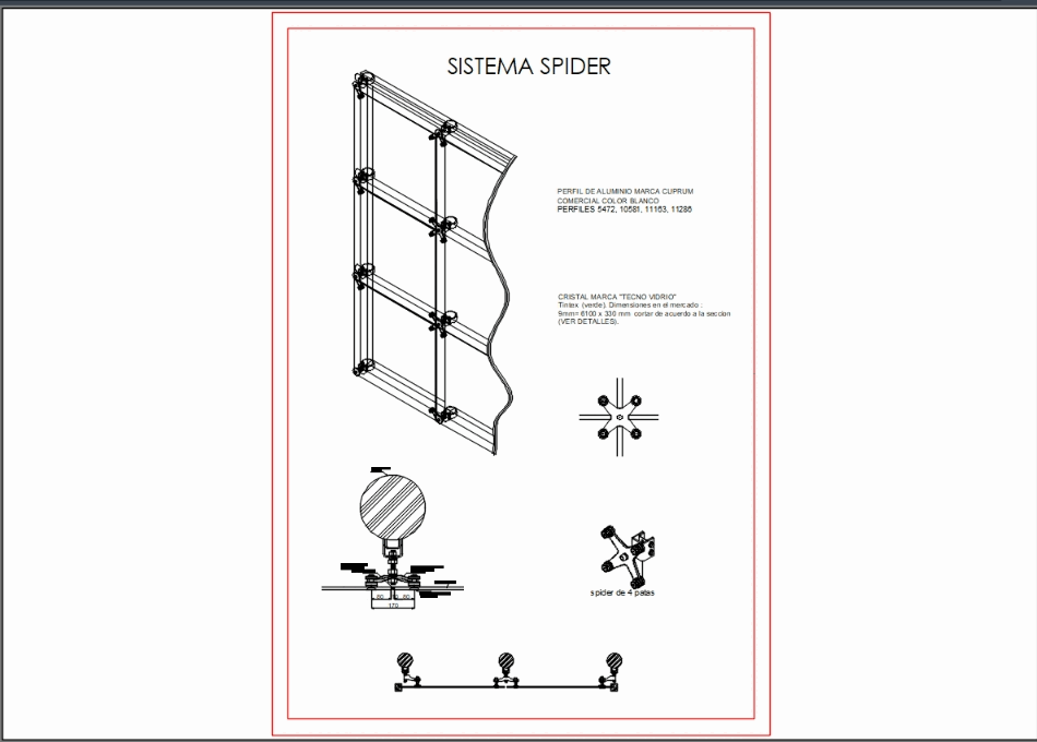Detalle sistema spiders en AutoCAD | Descargar CAD (340.37 KB) | Bibliocad