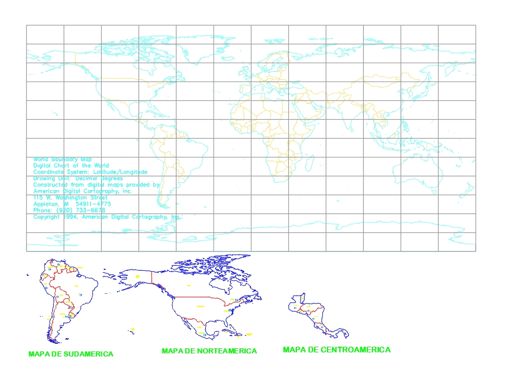 Mapamundi - mapa américa en AutoCAD | Descargar CAD gratis (484.6 KB ...