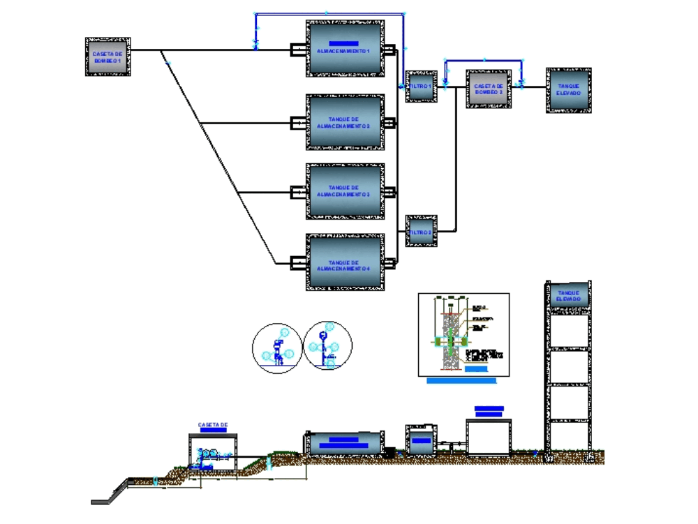Sistema de bombeo en AutoCAD | Descargar CAD (562.1 KB) | Bibliocad