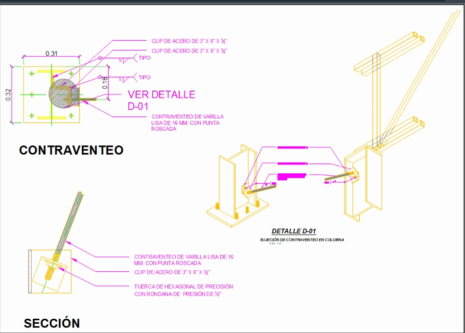 Detalle de contraventeo en estructura de acero (42.2 KB) | Bibliocad