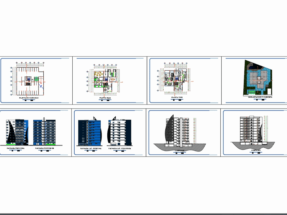 Apartment building in AutoCAD | Download CAD free (6.61 MB) | Bibliocad