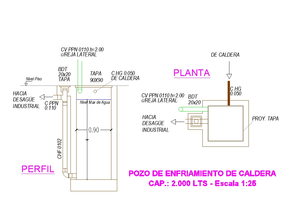 Pozo de enfriamiento de caldera en AutoCAD | CAD (972.04 KB) | Bibliocad