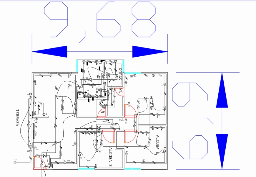 Wiring scheme, one family housing in AutoCAD | CAD (68.38 KB) | Bibliocad