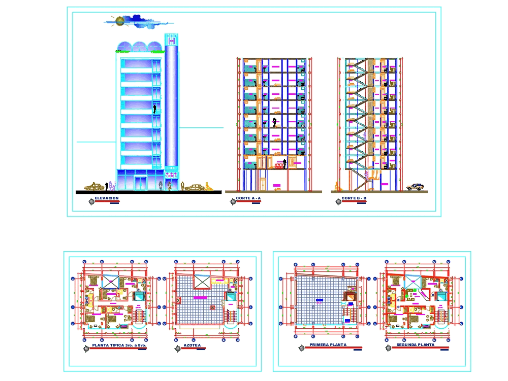 Hotel en AutoCAD | Descargar CAD gratis (871.22 KB) | Bibliocad