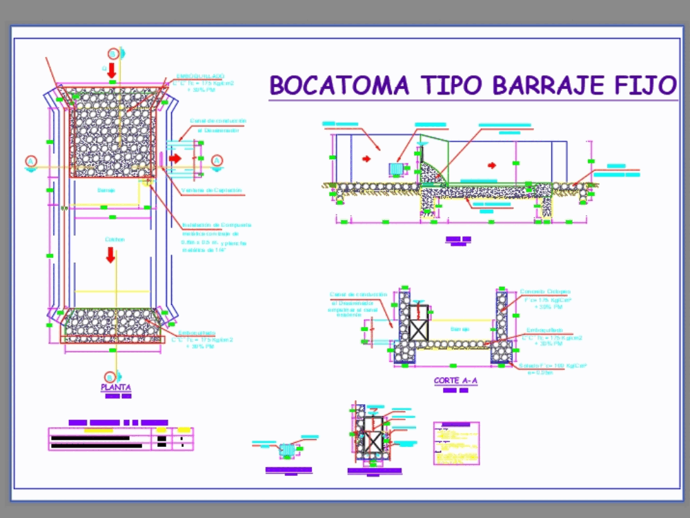 Plano de bocatoma en AutoCAD | Descargar CAD (2.01 MB) | Bibliocad