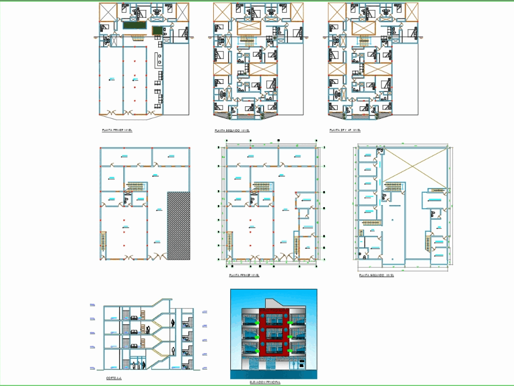 Hotel en AutoCAD | Descargar CAD gratis (2.02 MB) | Bibliocad