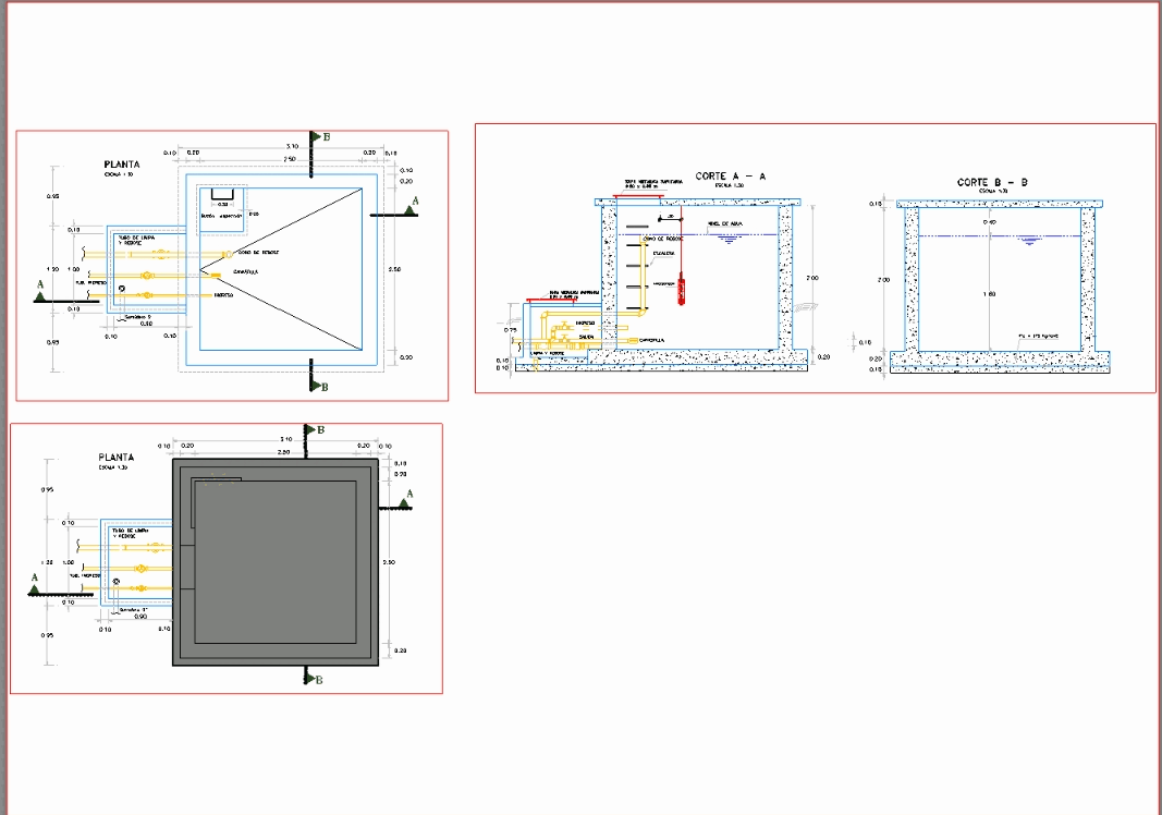 Plano de un reservorio en AutoCAD | Descargar CAD gratis (152.46 KB) | Bibliocad