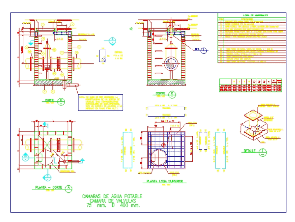 Detalle cámaras de agua potable en AutoCAD | CAD (94.56 KB) | Bibliocad