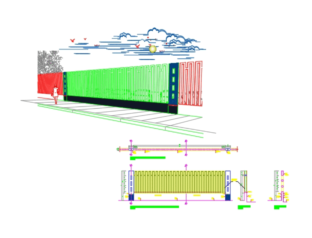 Perimeter fence in AutoCAD | CAD download (792.97 KB) | Bibliocad
