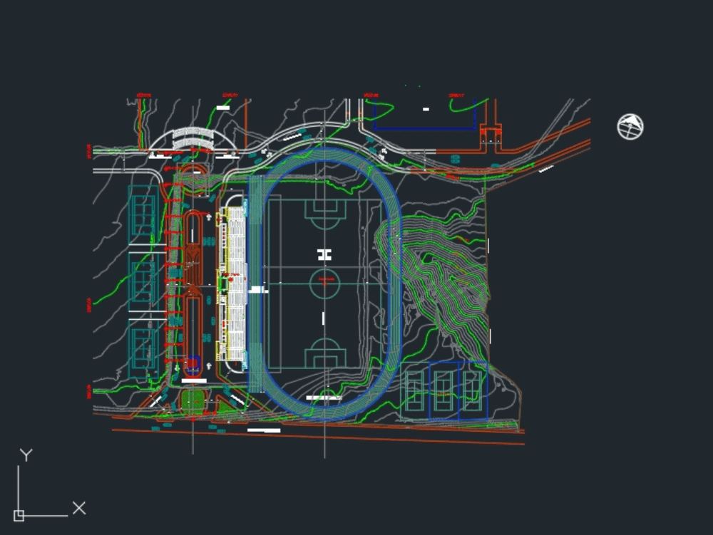 Planimetria estadio de futbol en AutoCAD | CAD (575.98 KB) | Bibliocad