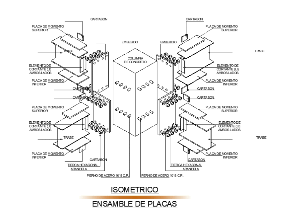 Isometrico ensamble entre las trabes de acero (76.26 KB) | Bibliocad