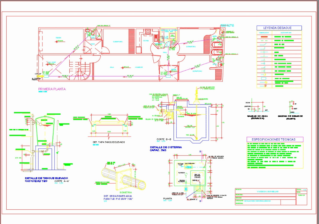 Plano de desagues unifamiliar en AutoCAD | CAD (147.71 KB) | Bibliocad