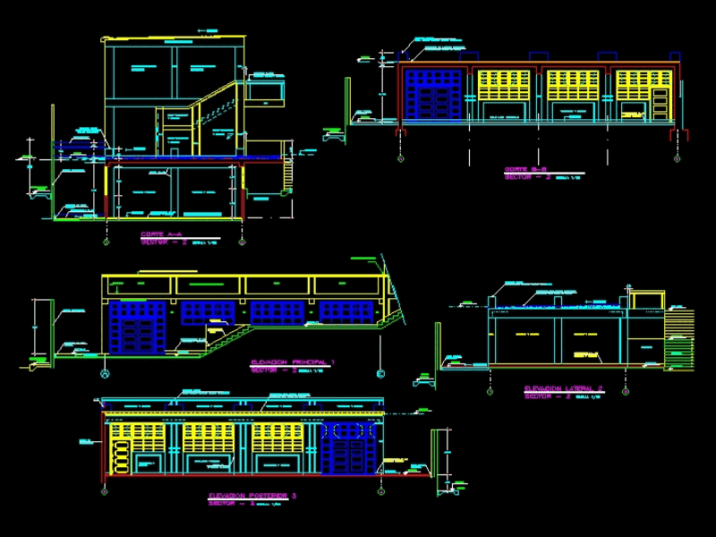 Colegio - cortes en AutoCAD | Descargar CAD gratis (137.9 KB) | Bibliocad