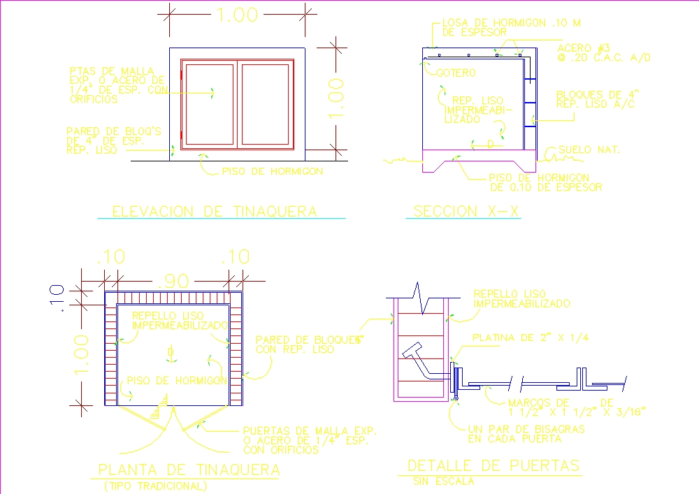 Tinaquera 2d en AutoCAD | Descargar CAD gratis (31.39 KB) | Bibliocad