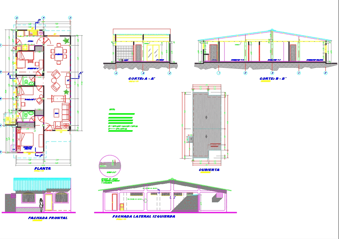 Vivienda unifamiliar en AutoCAD | Descargar CAD gratis (227.95 KB) | Bibliocad