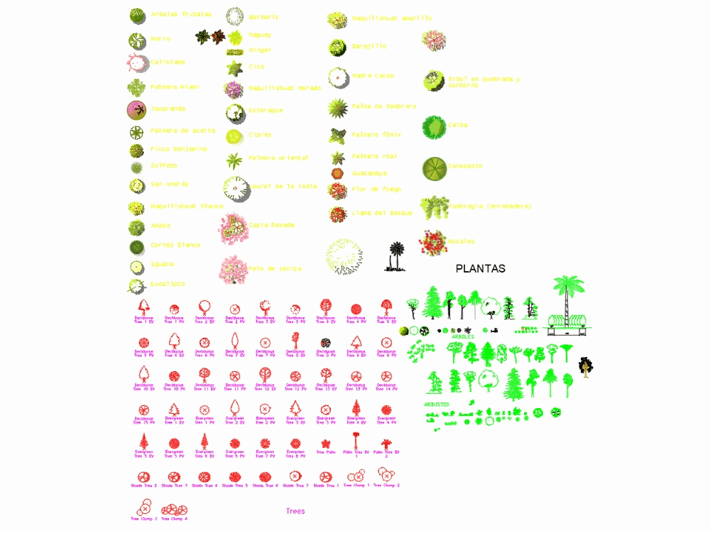 Bloques de árboles en AutoCAD | Descargar CAD gratis (10.23 MB) | Bibliocad