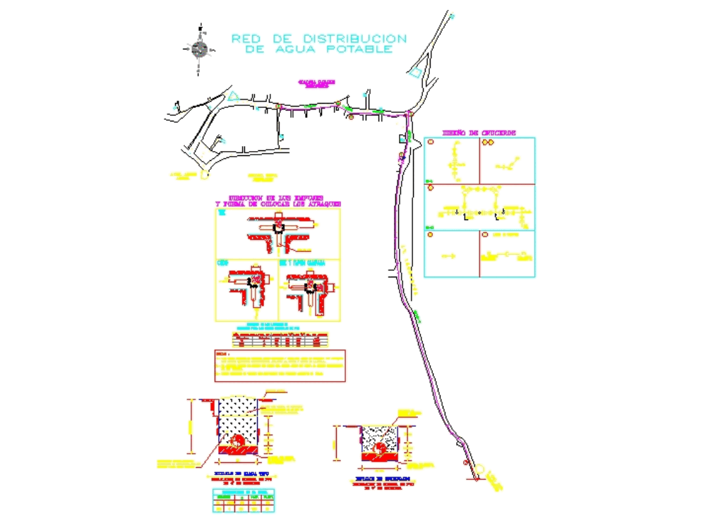 Red de agua potable en AutoCAD | Descargar CAD (889.35 KB) | Bibliocad