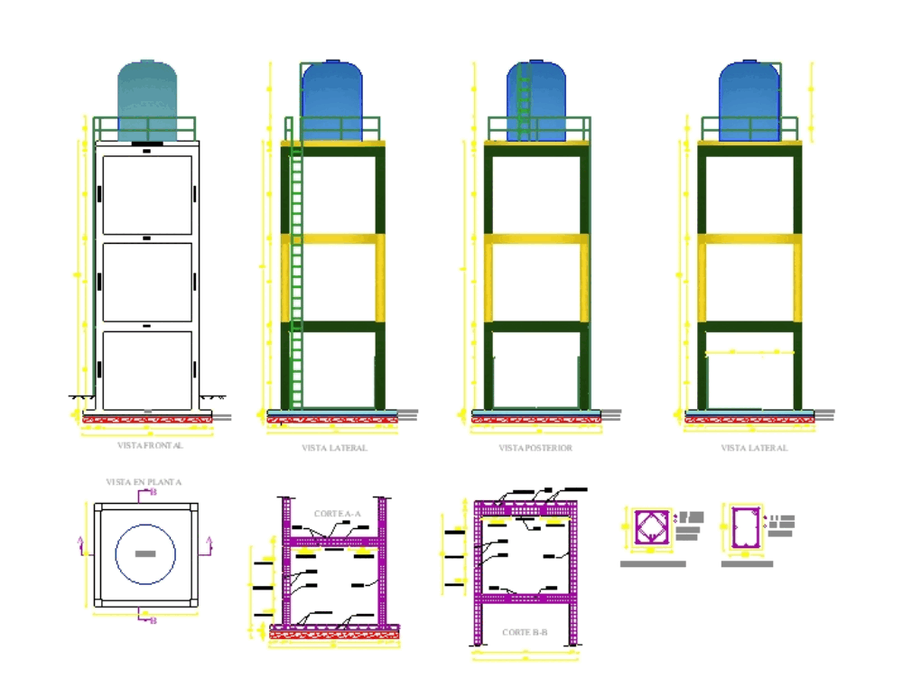 Tanque elevado para agua en AutoCAD | Descargar CAD (918.99 KB) | Bibliocad