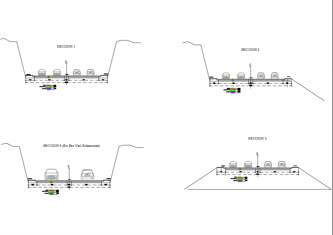 Secciones tipo - carreteras en AutoCAD | CAD (132.49 KB) | Bibliocad