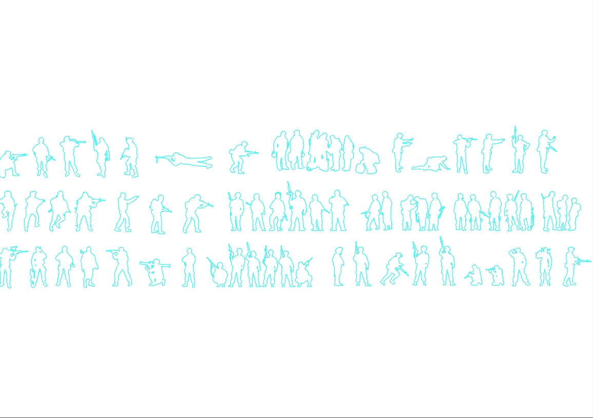 People silhouettes soldiers in AutoCAD | CAD (345.04 KB) | Bibliocad