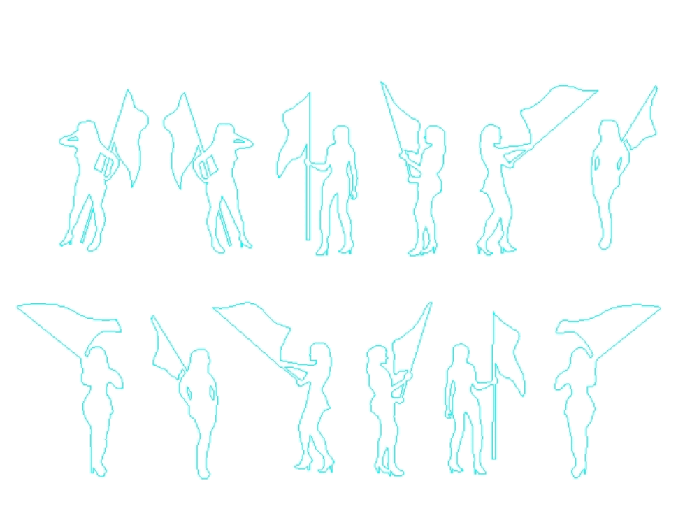 People siluetas con banderas en AutoCAD | CAD (47.05 KB) | Bibliocad