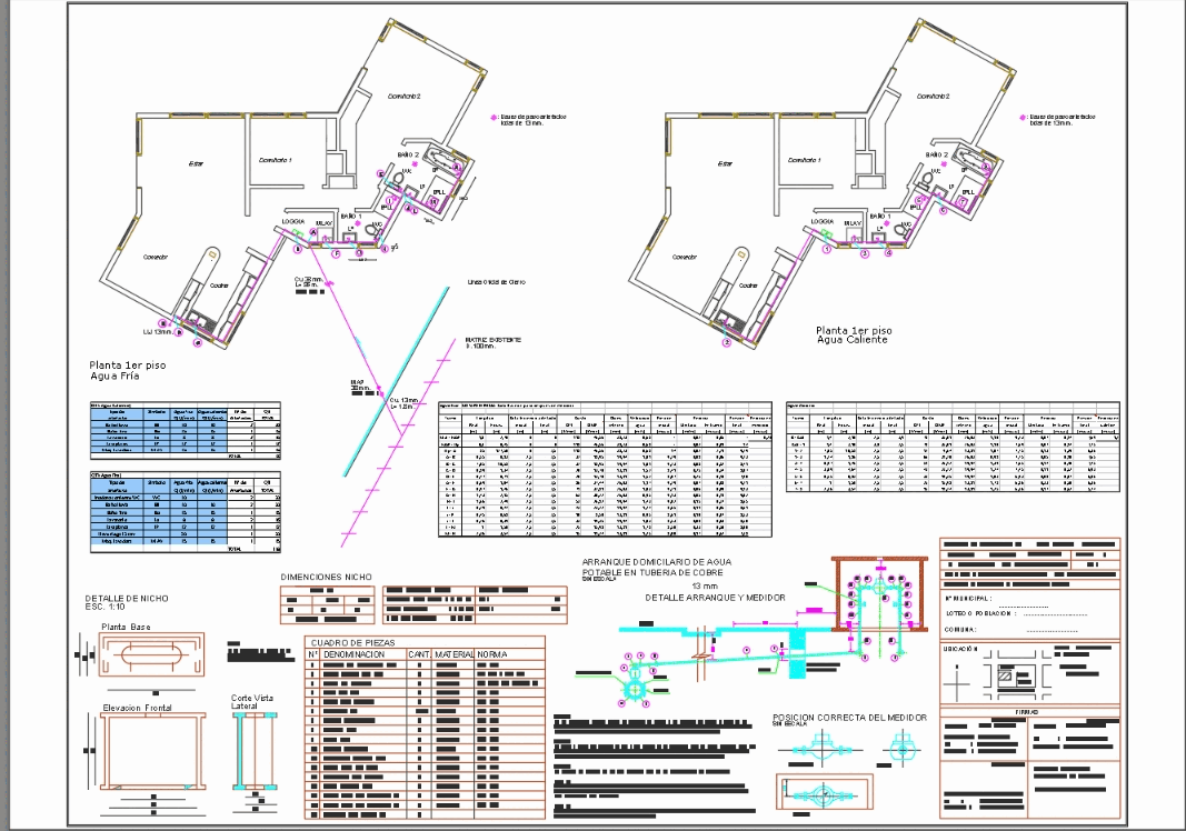 Instalacion agua potable en AutoCAD | Descargar CAD (1.74 MB) | Bibliocad