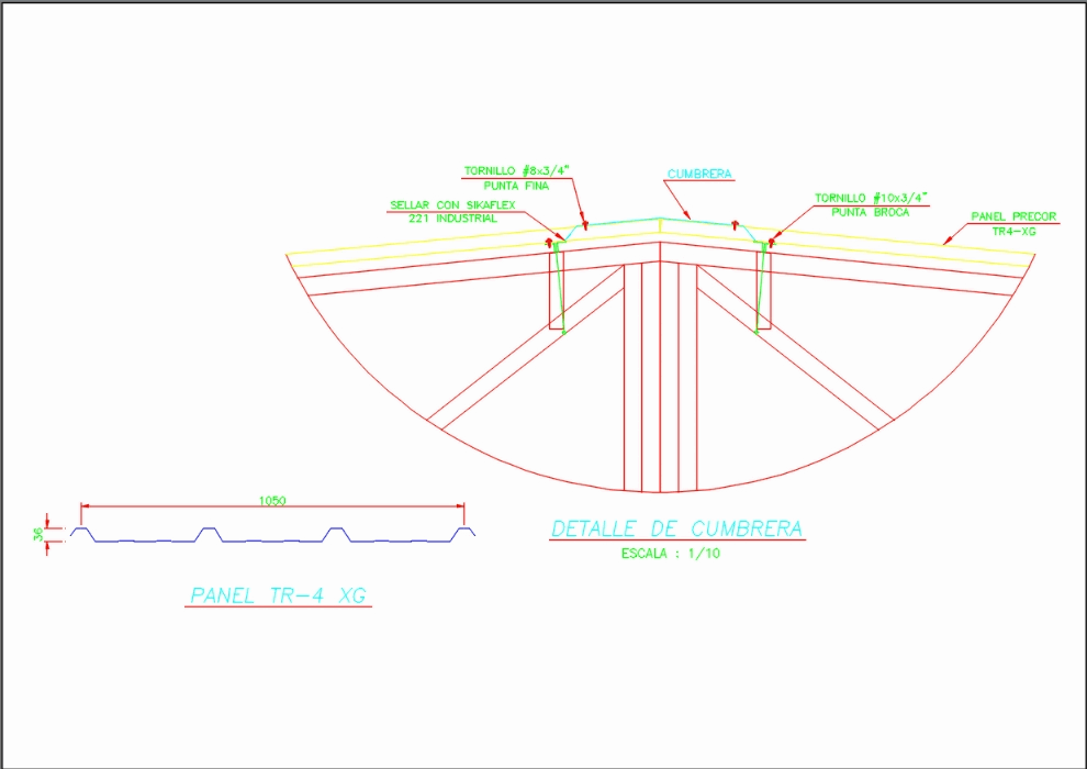 Detalle cumbrera - tr - 4 xg. en AutoCAD | CAD (24.98 KB) | Bibliocad