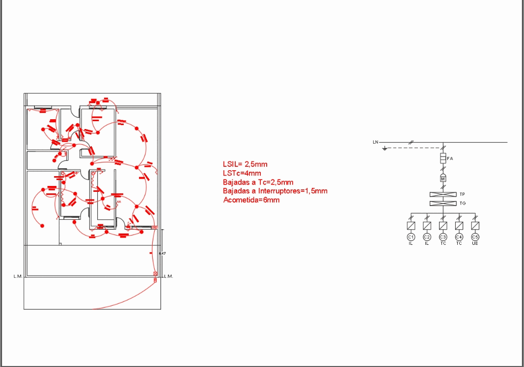 Simple electrical installation in AutoCAD | CAD (302.97 KB) | Bibliocad