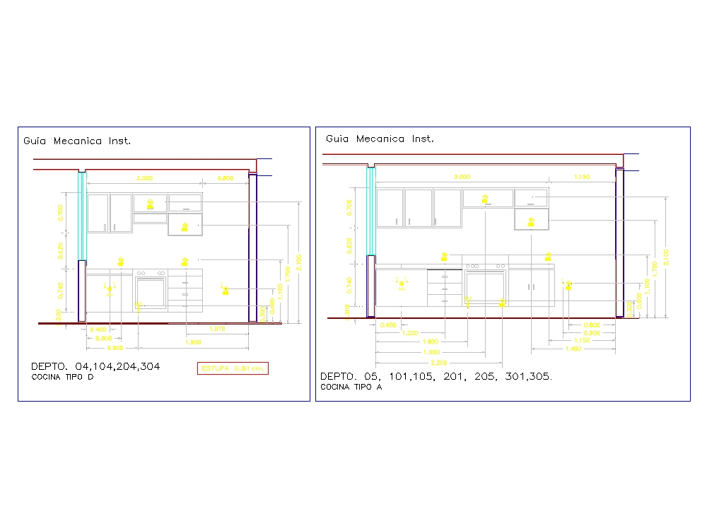 Guia mecanica instalaciones cocina en AutoCAD | CAD (48.37 KB) | Bibliocad