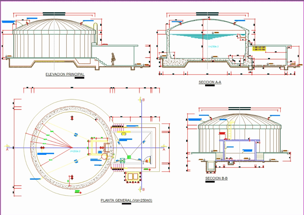 Reservorio 250m3. en AutoCAD | Descargar CAD (396.66 KB) | Bibliocad