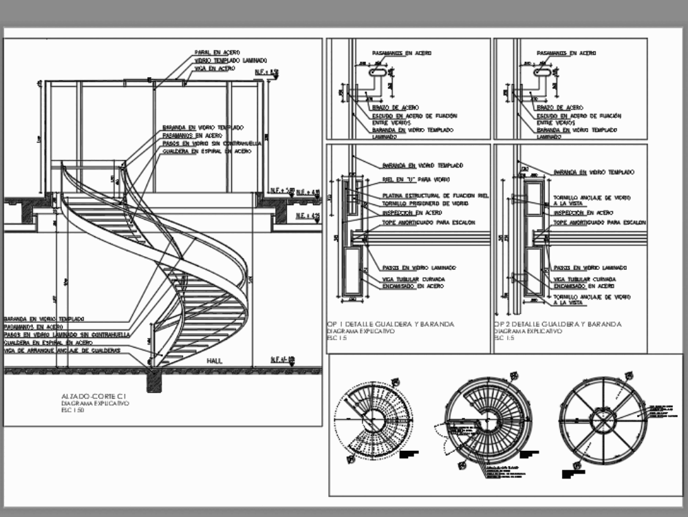 Circular staircase in steel and glass (316.05 KB) | Bibliocad