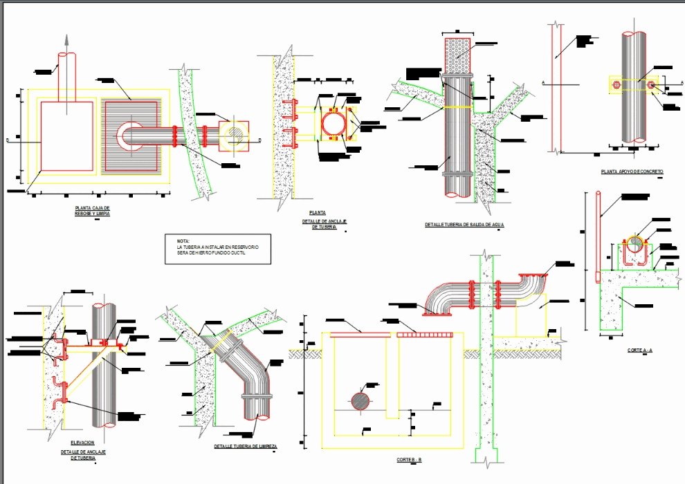 Detalles hidraulicos reservorio en AutoCAD | CAD (192.91 KB) | Bibliocad