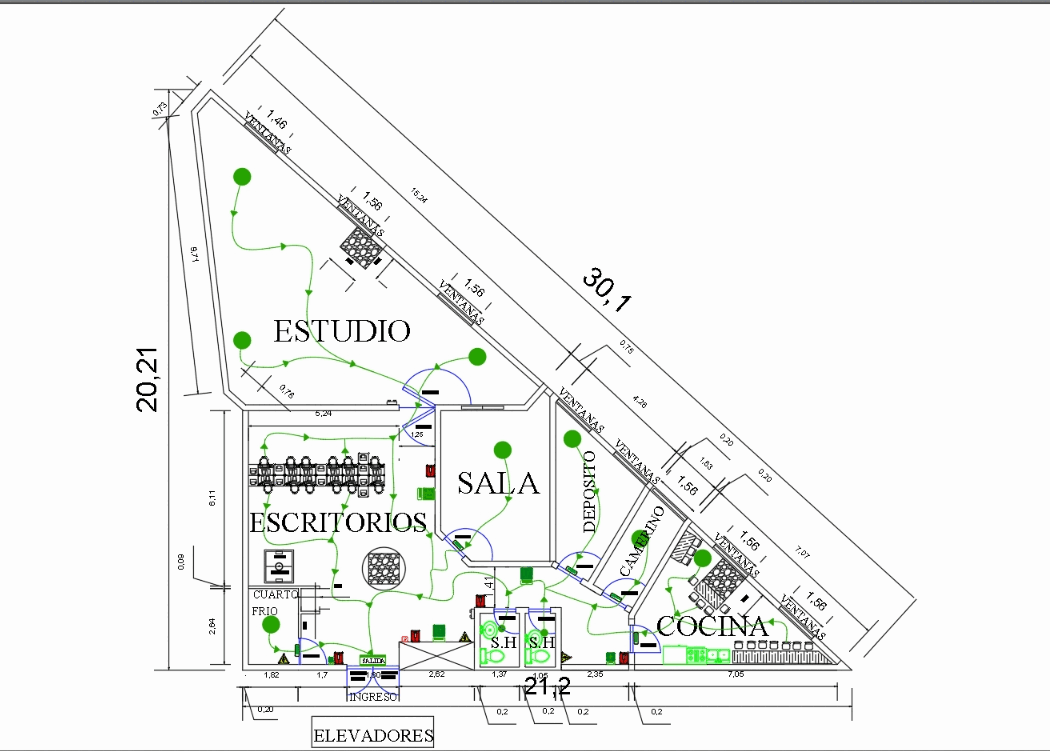 Esquema plano de escape salida en AutoCAD | CAD (372.66 KB) | Bibliocad