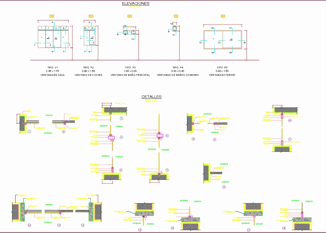 Aluminum windows in AutoCAD | CAD download (379.88 KB) | Bibliocad