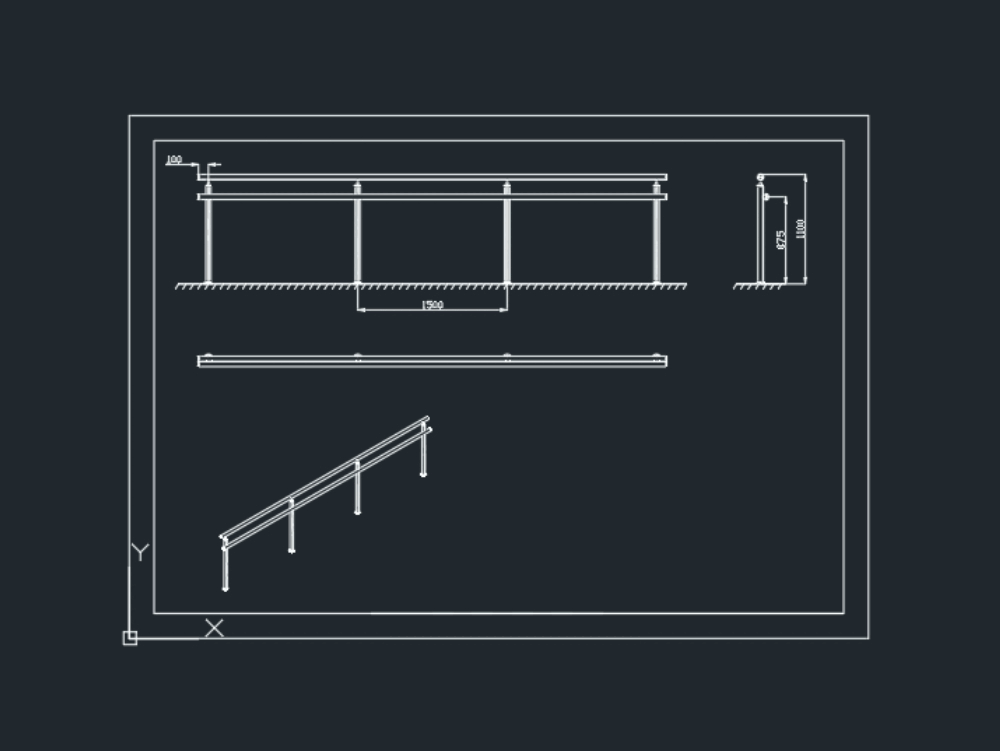 Aluminum railing in AutoCAD | Download CAD free (1.13 MB) | Bibliocad