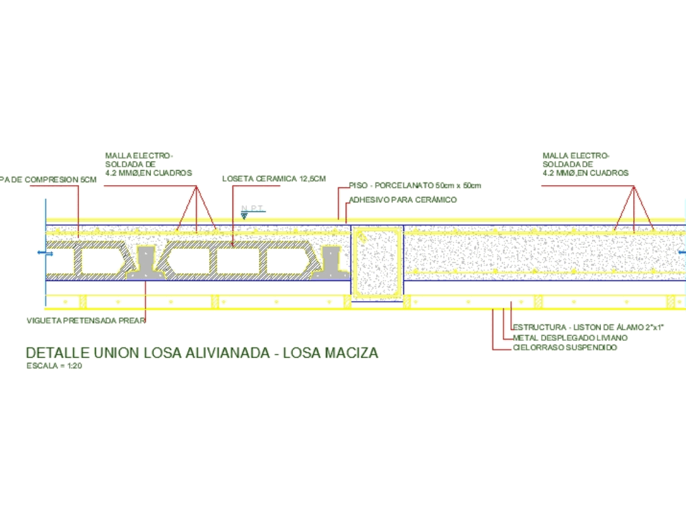 Detalle entrepiso losa alivianada y losa maciza (43.51 KB) | Bibliocad
