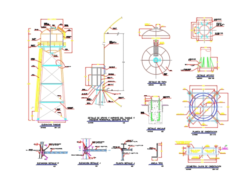 Diseño tanque elevado en AutoCAD | Descargar CAD (606.72 KB) | Bibliocad