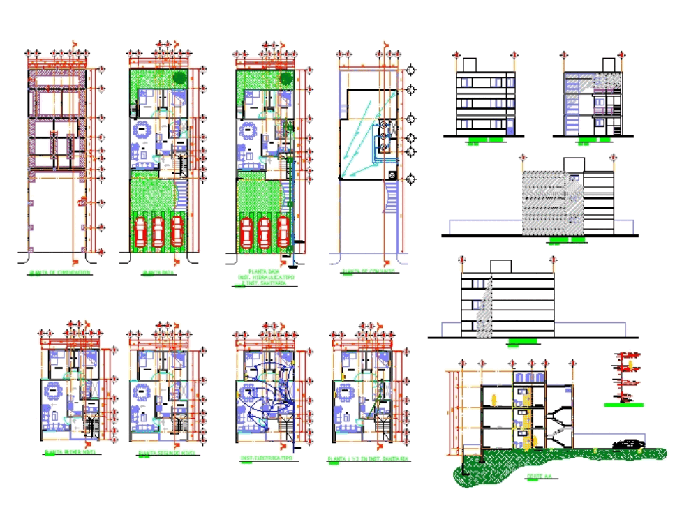 Edificio departamental 3 plantas en AutoCAD | CAD (1.07 MB) | Bibliocad
