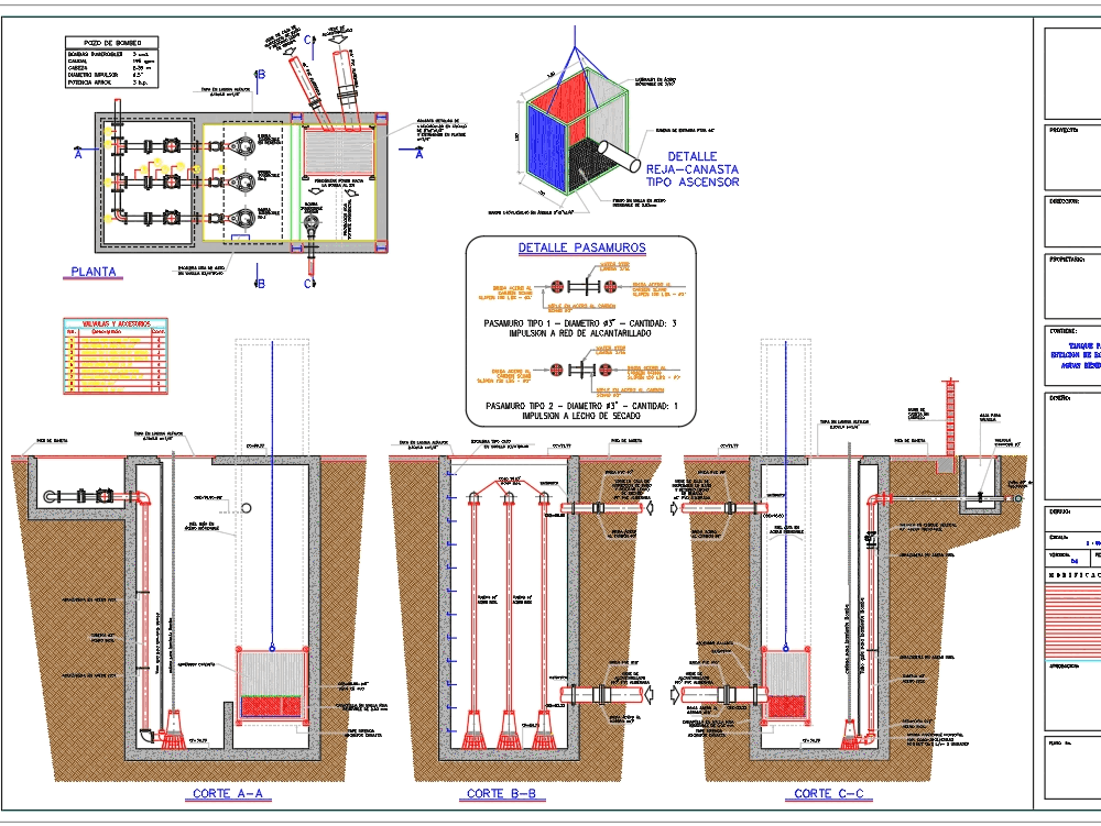 Tanque de bombeo aguas residuales en AutoCAD | CAD (1.42 MB) | Bibliocad