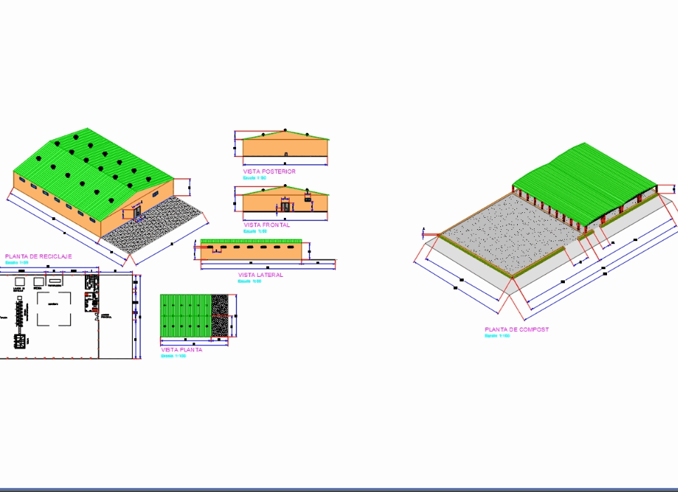 Sheds and compost recycling plant in AutoCAD | CAD (4.22 MB) | Bibliocad