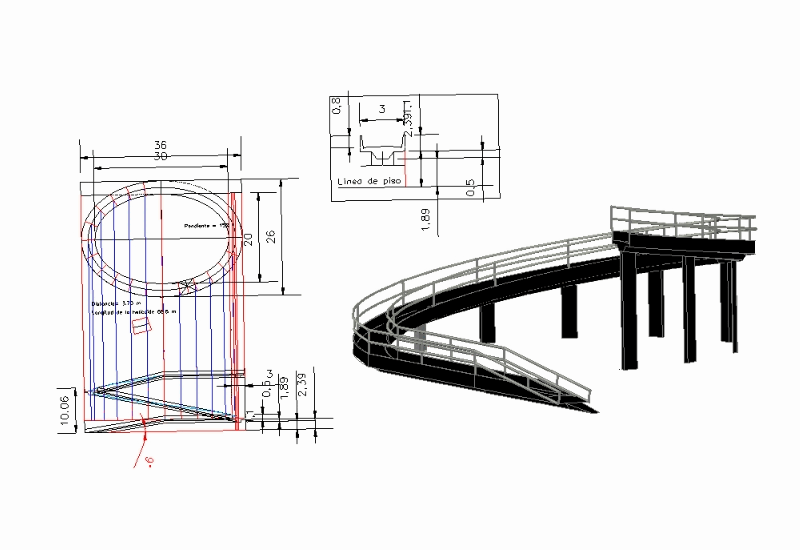 2d and 3d footbridge in AutoCAD | CAD download (5.15 MB) | Bibliocad
