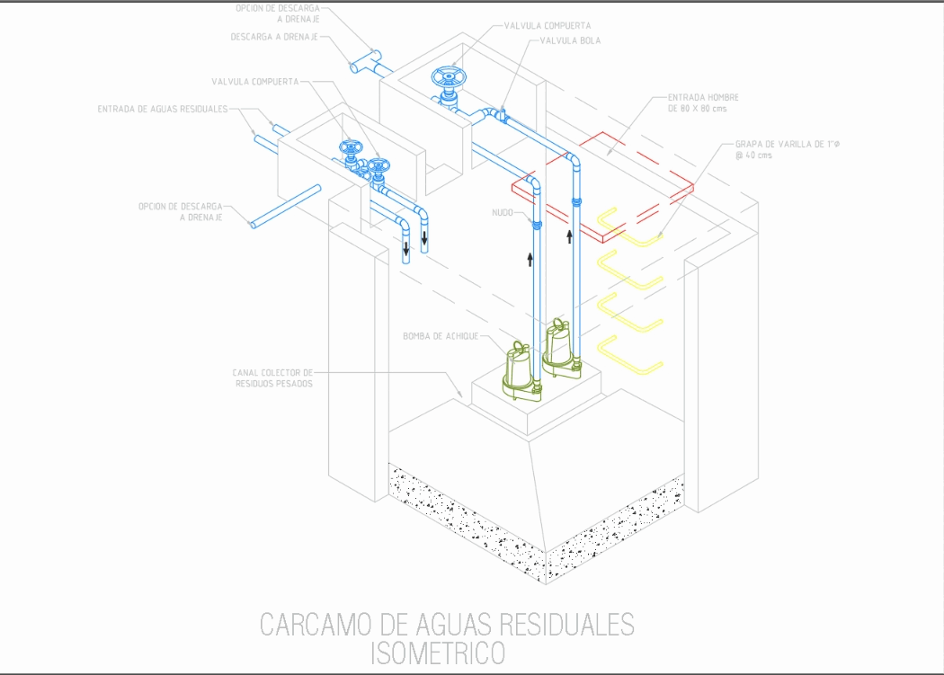 Carcamo de bombeo en AutoCAD | Descargar CAD (66.25 KB) | Bibliocad