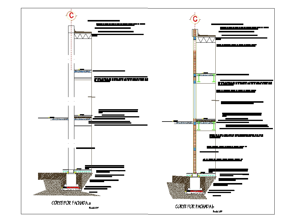 Cortes por fachada en AutoCAD | Descargar CAD gratis (3.63 MB) | Bibliocad